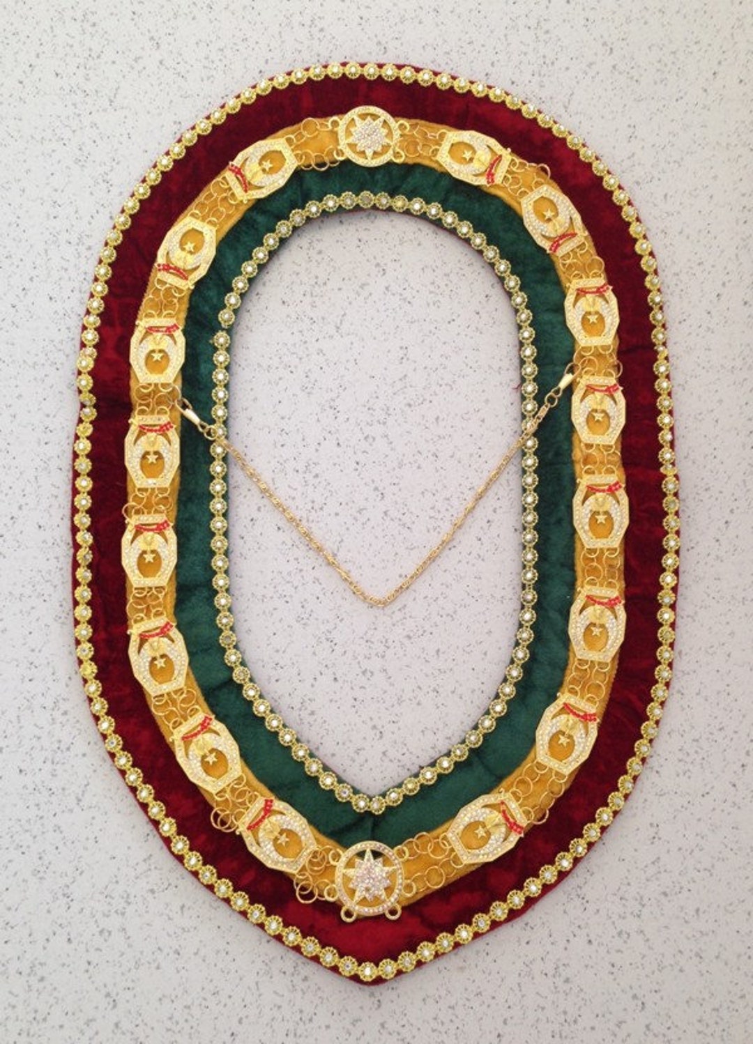 Shrine Officer Collar in Gold Finish With Crystals - Tri-color Backing ...