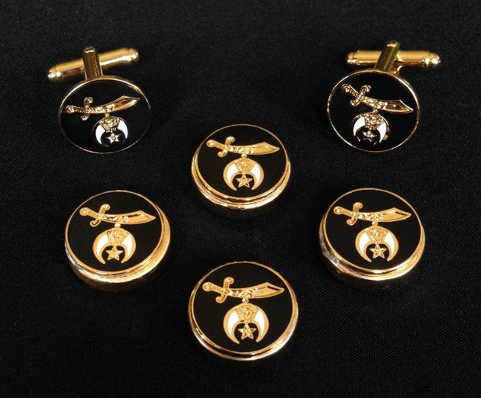 Shriner Button Cover & Cuff Link Set in Black and Gold - Etsy