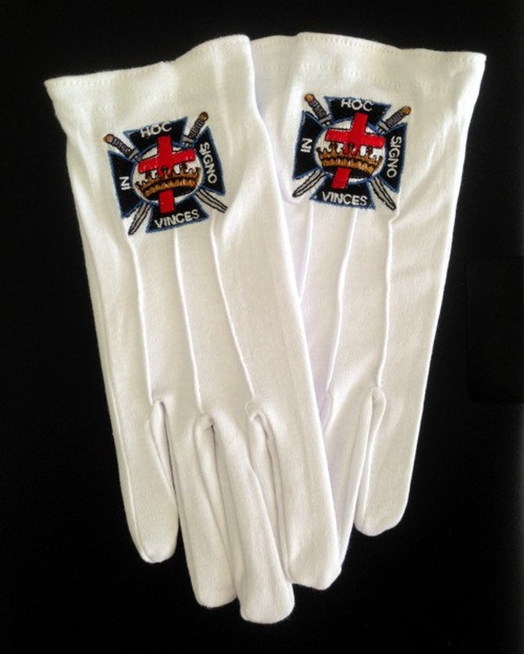 Knights Templar Commandery Gloves - Cotton, Snap-wrist, Embroidered ...