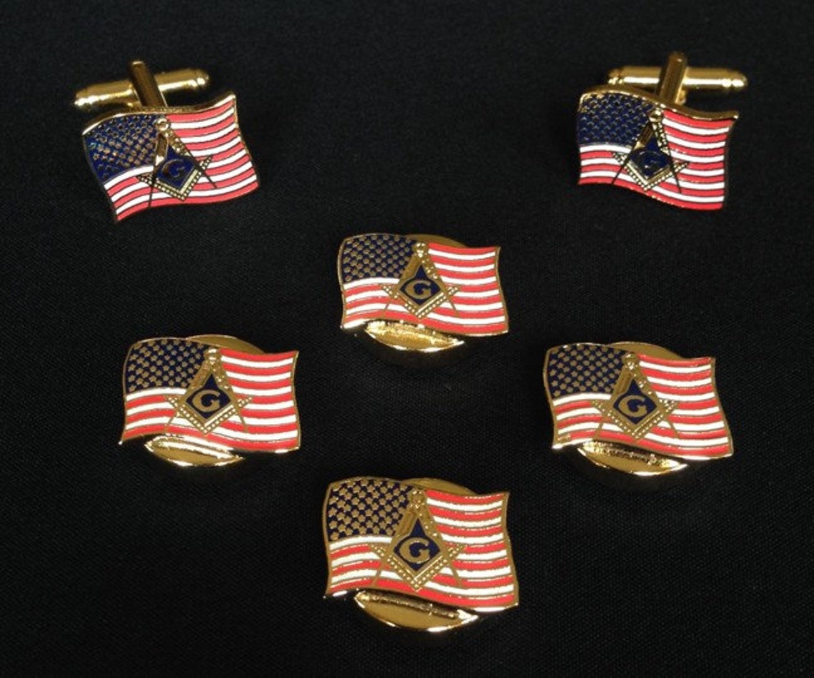 Masonic & U.S. Flag Button Cover and Cuff Link Set - Etsy