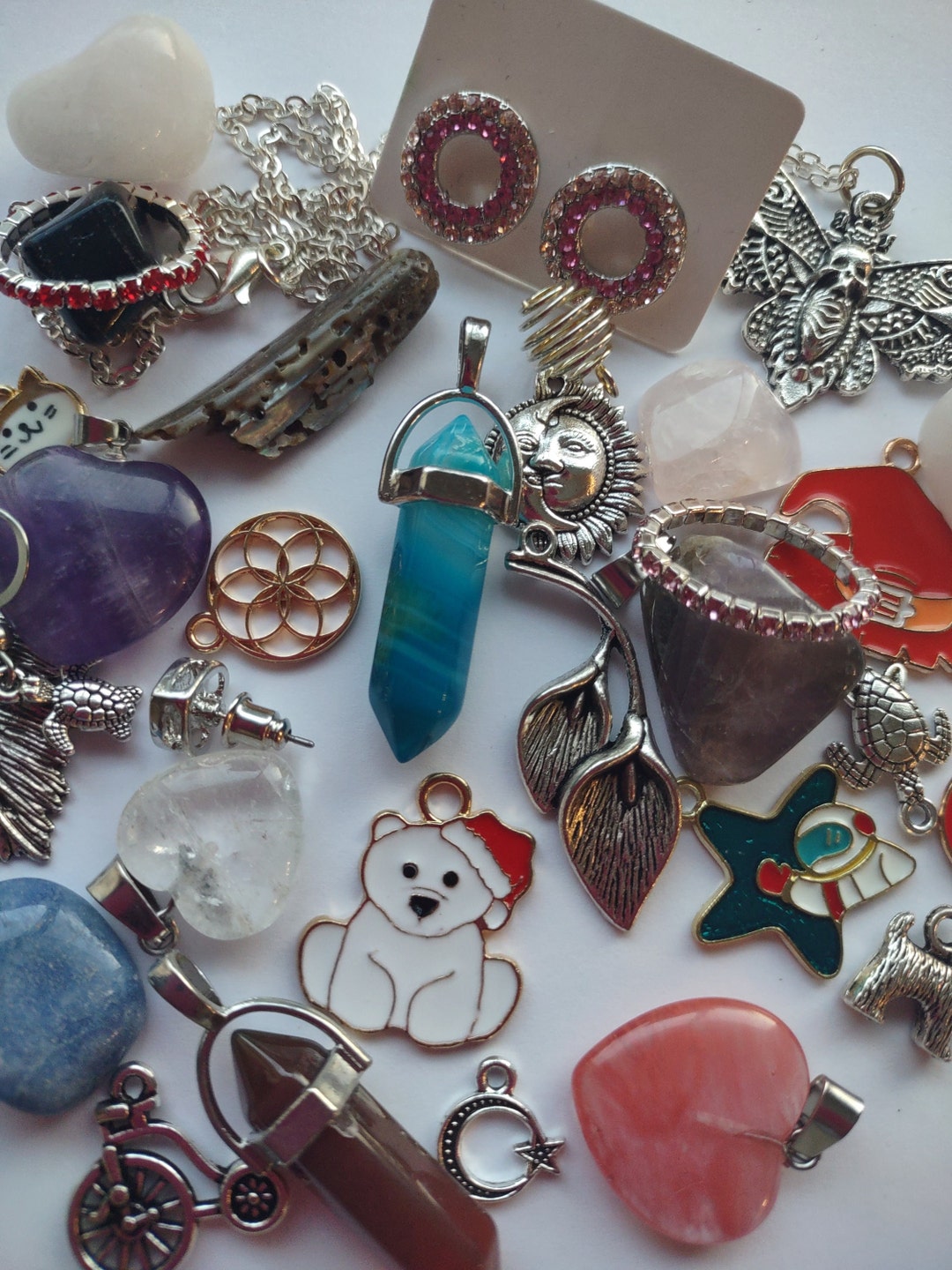 Junk Jewelry Crystal Bag, Polished Raw Crystals, Bracelets, Earrings ...