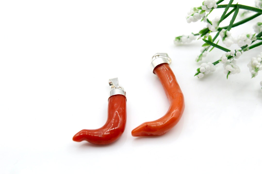 Italian Coral Horns 2 Pieces, Mediterranean Red Coral Horn, High ...