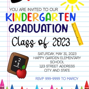 INSTANT DOWNLOAD Kindergarten Graduation Invitation, Editable ...