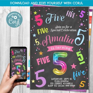 EDITABLE, Fifth Birthday, 5th Birthday Invitation, 5th Birthday ...