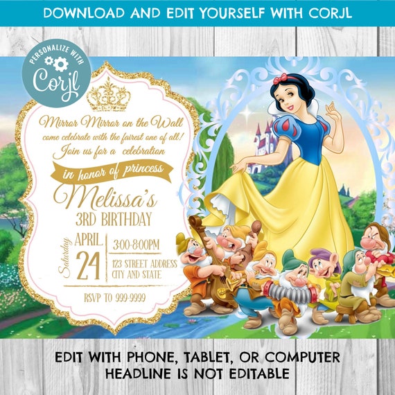 INSTANT DOWNLOAD Snow White Invitation Snow White Birthday | Etsy