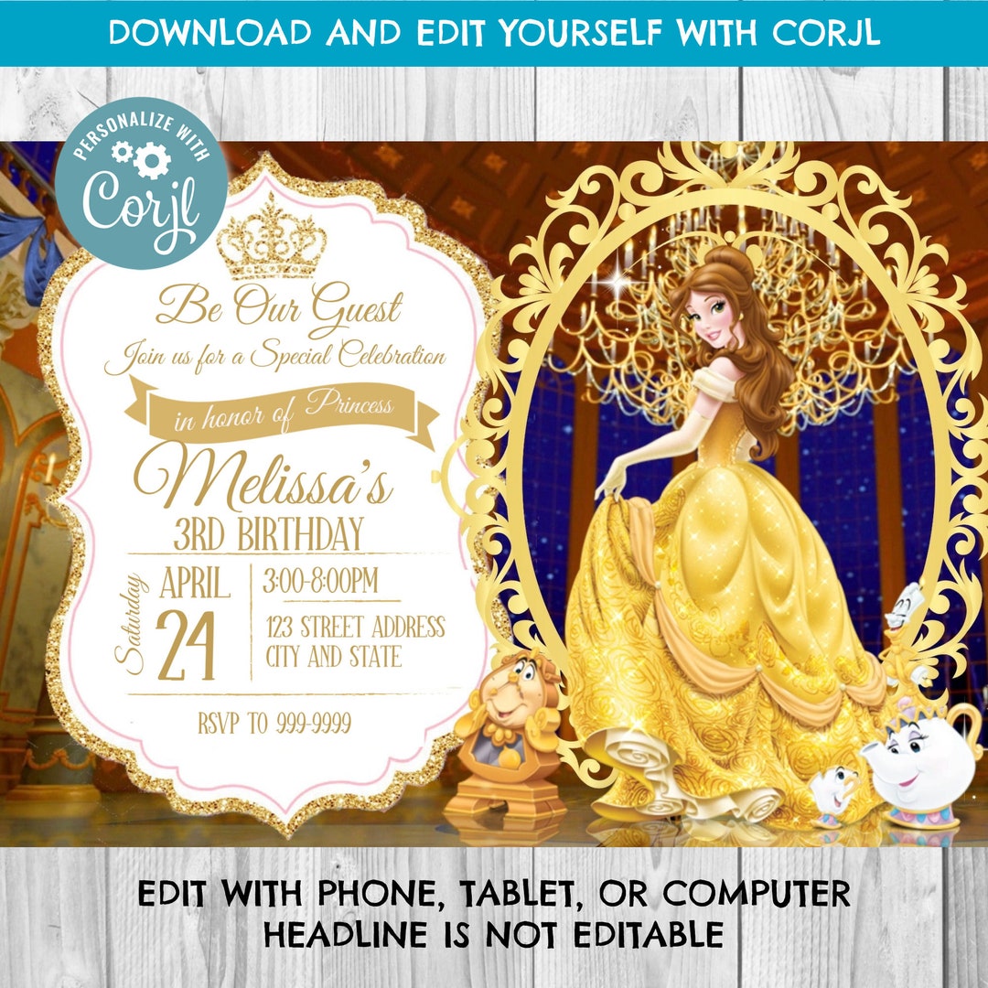 INSTANT DOWNLOAD - Belle Invitation - Belle Birthday Invitation - Belle ...