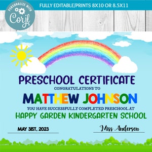 INSTANT DOWNLOAD - Editable Preschool Certificate, Graduation Diploma ...