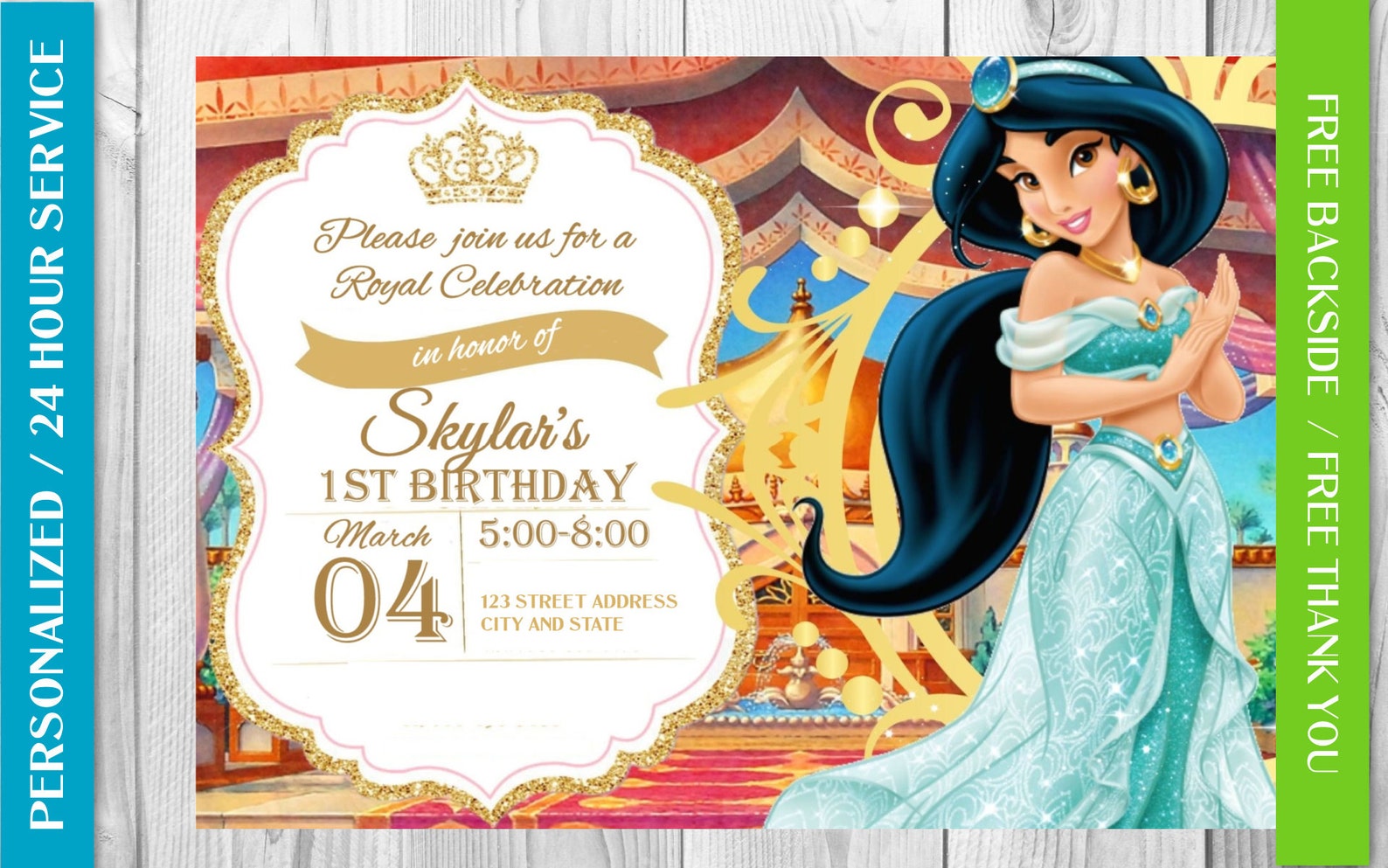Personalized Princess Jasmine Invitation Princess Jasmine - Etsy