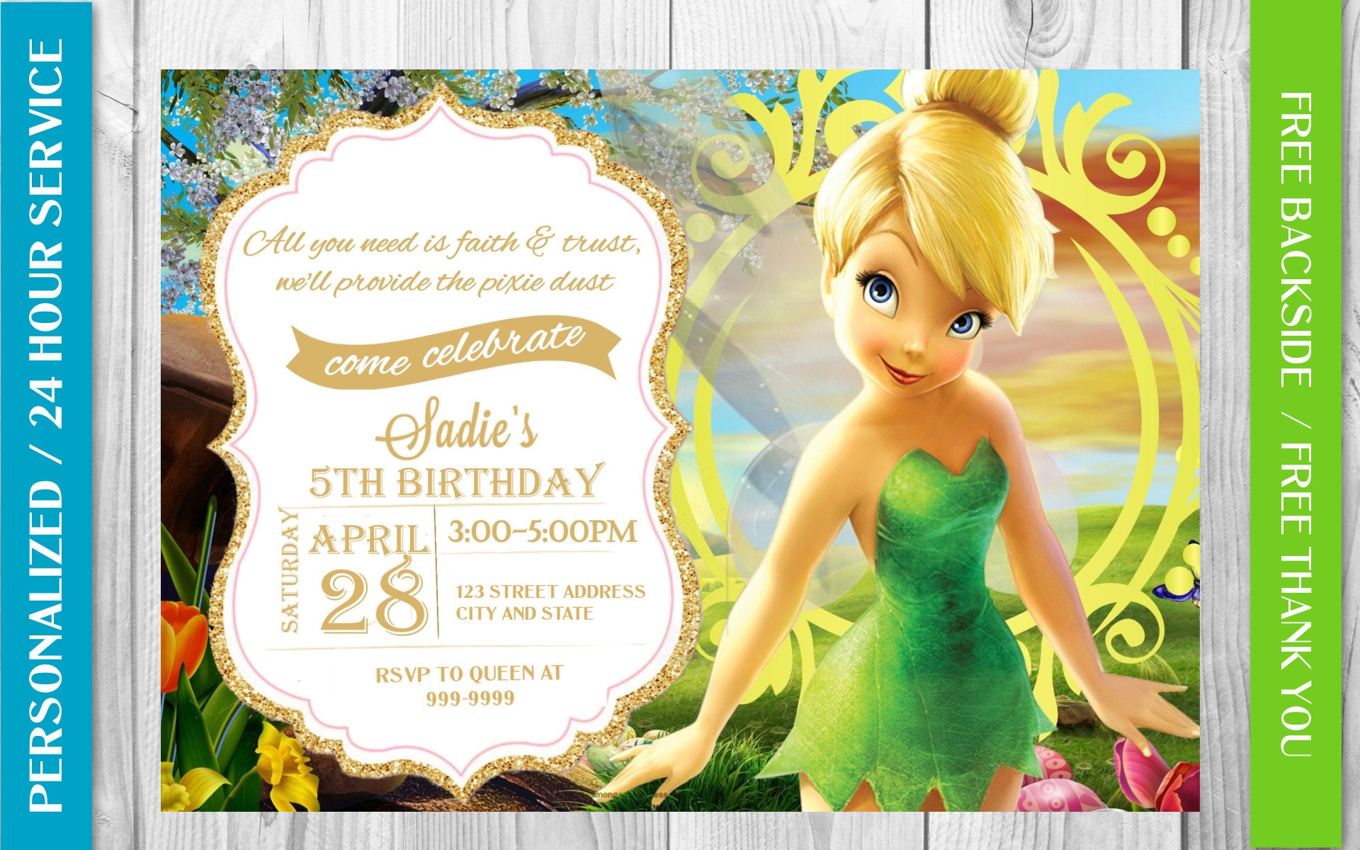 Personalized Tinkerbell Invitation Tinkerbell Birthday Etsy
