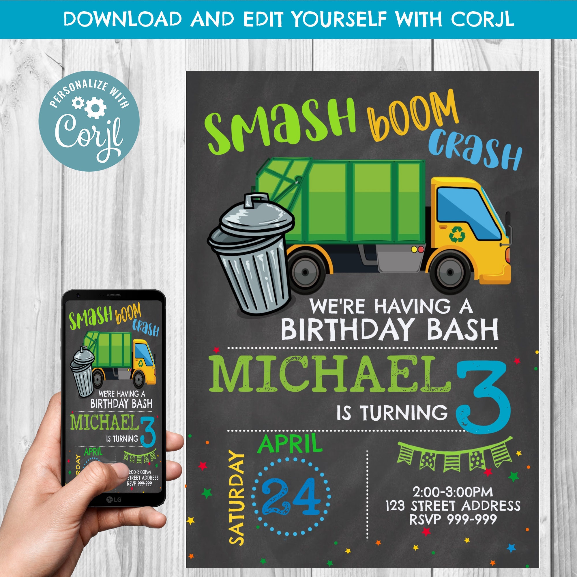 INSTANT DOWNLOAD Garbage Truck Party Invitation Garbage Truck - Etsy Canada