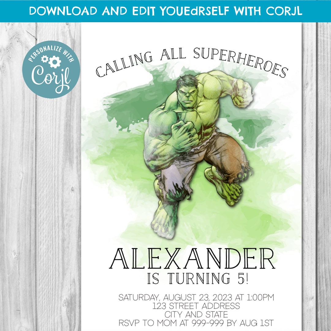 INSTANT DOWNLOAD the Hulk Birthday Invitation, the Incredible Hulk ...