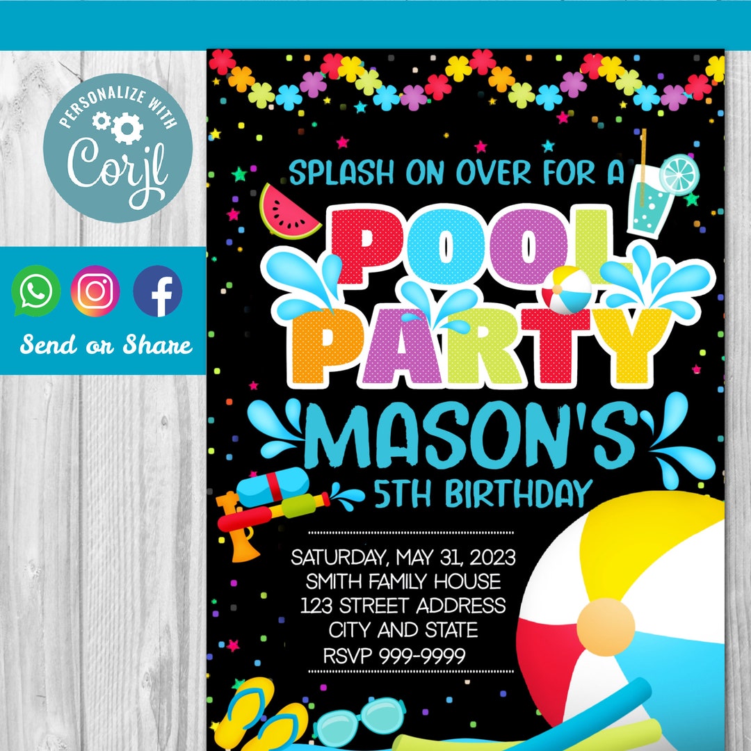 INSTANT DOWNLOAD, Pool Party Invitation, Pool Party Birthday Invitation ...