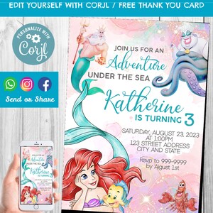 INSTANT DOWNLOAD - Little Mermaid Invitation - Little Mermaid Birthday ...