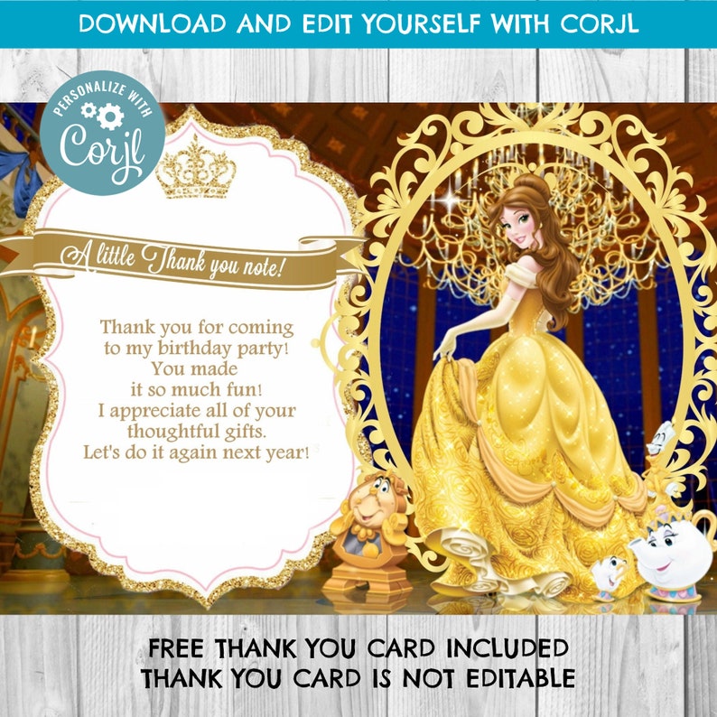 INSTANT DOWNLOAD Belle Invitation Belle Birthday - Etsy