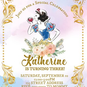 INSTANT DOWNLOAD - Snowwhite Invitation - Snowwhite Birthday Invitation ...