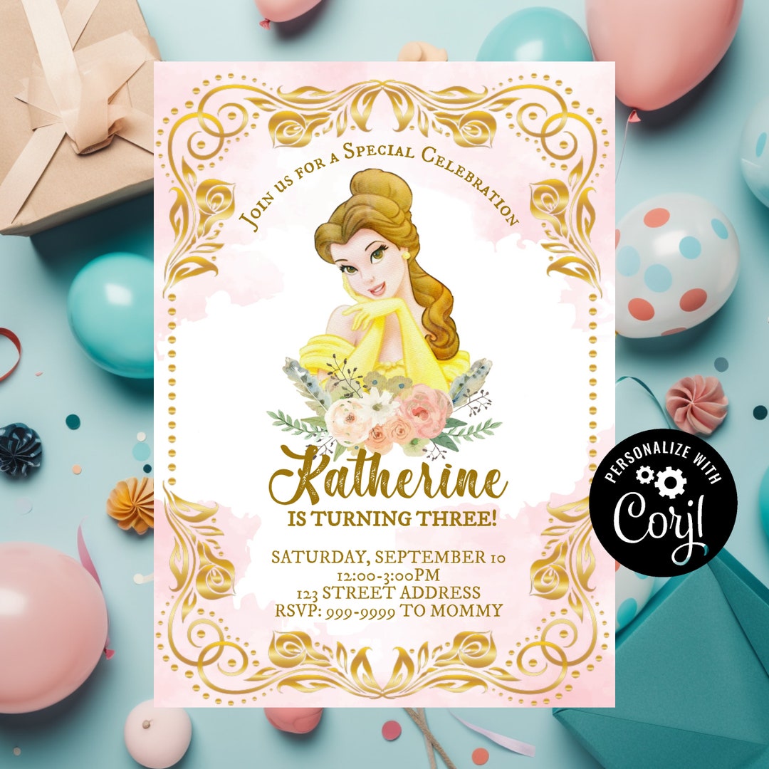 INSTANT DOWNLOAD - Belle Invitation - Belle Birthday Invitation - Belle ...
