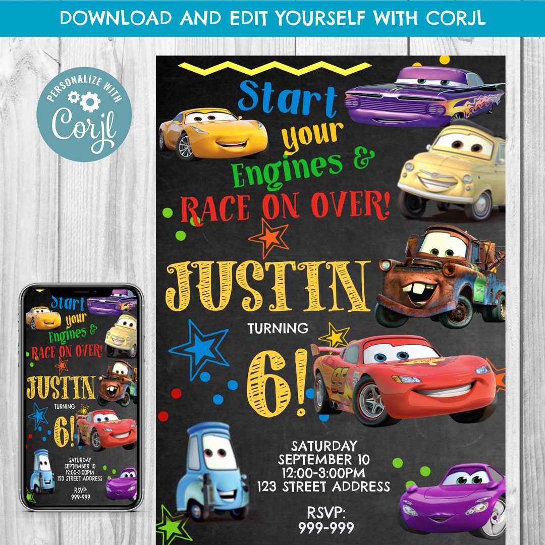 Cars Invitation Cars Birthday Invitation Cars Birthday Invite Instant ...