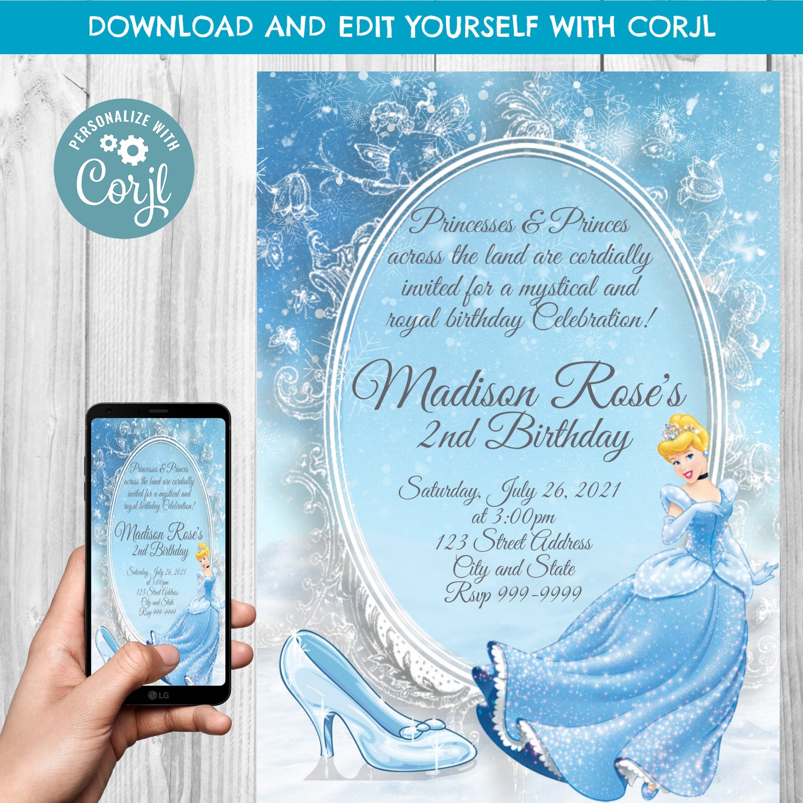 INSTANT DOWNLOAD Cinderella Birthday Invitation, Cinderella Invitation ...