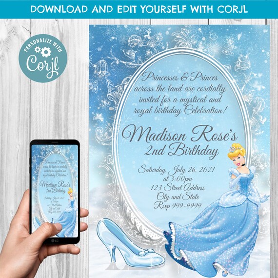 Cinderella Birthday Invitations Diy Disney Princess Birthday Party