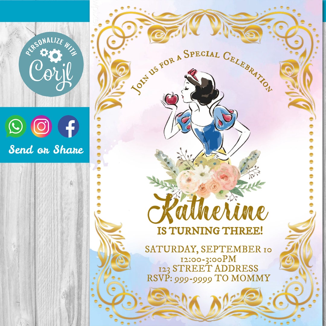 INSTANT DOWNLOAD - Snowwhite Invitation - Snowwhite Birthday Invitation ...