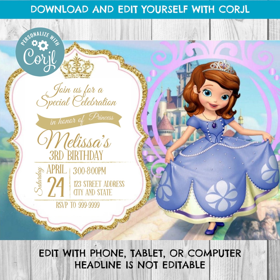 Instant Download Sofia The First Invitation Sofia The First Birthday