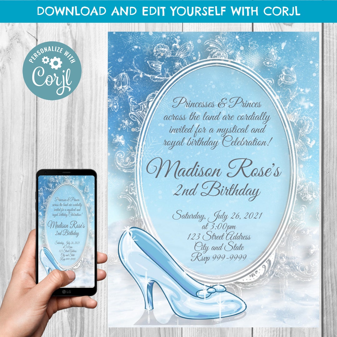 INSTANT DOWNLOAD Cinderella Birthday Invitation, Cinderella Invitation ...
