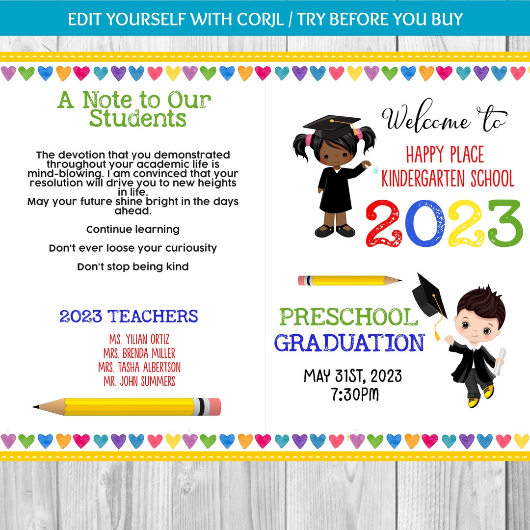 INSTANT DOWNLOAD - Editable Preschool Graduation Program, Preschool ...