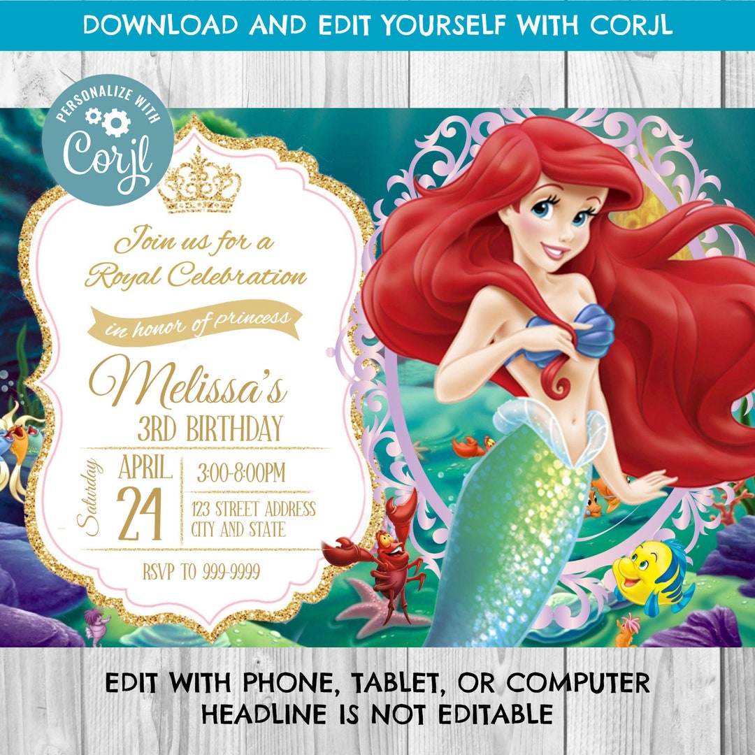 INSTANT DOWNLOAD - Little Mermaid Invitation - Little Mermaid Birthday ...