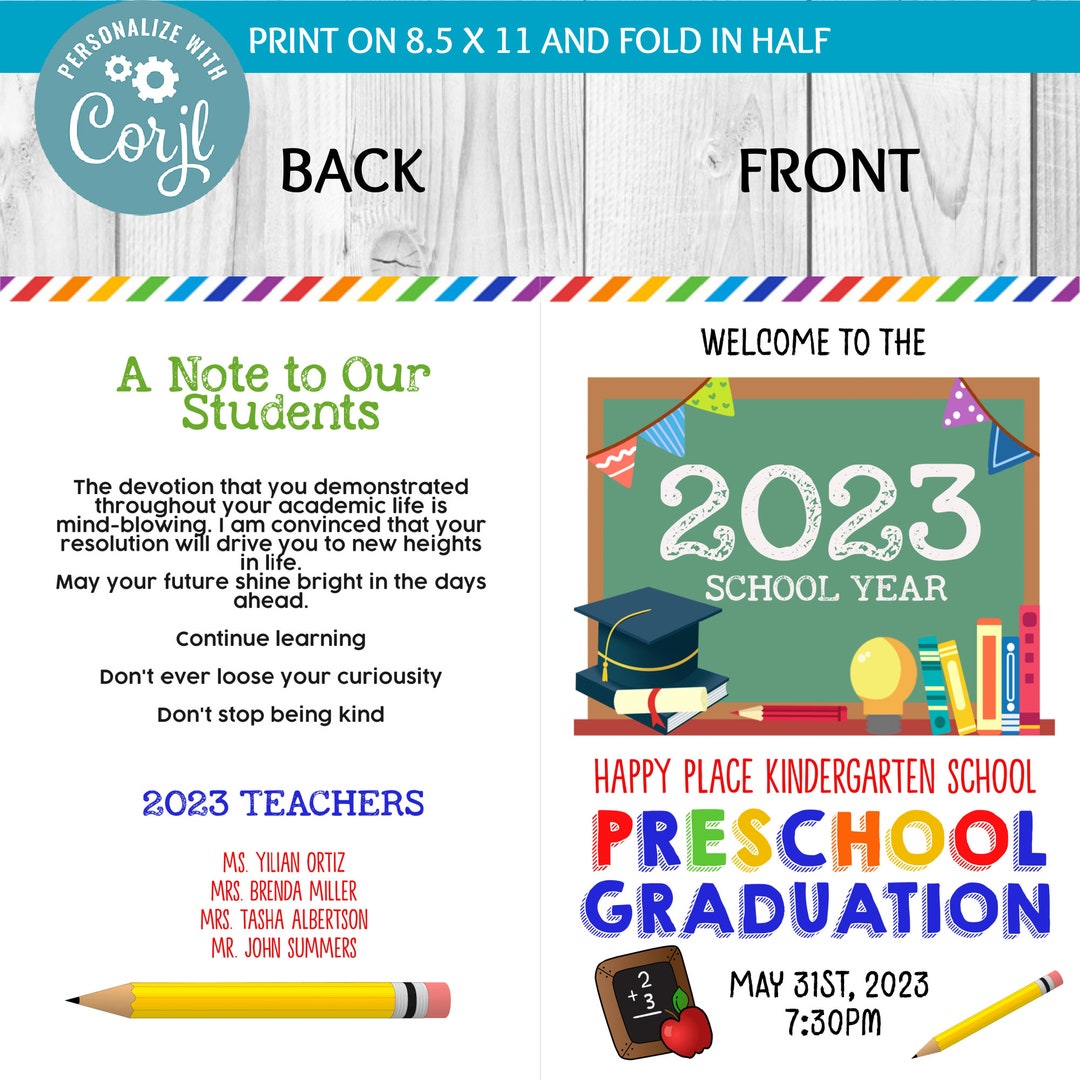 INSTANT DOWNLOAD - Editable Preschool Graduation Program, Preschool ...