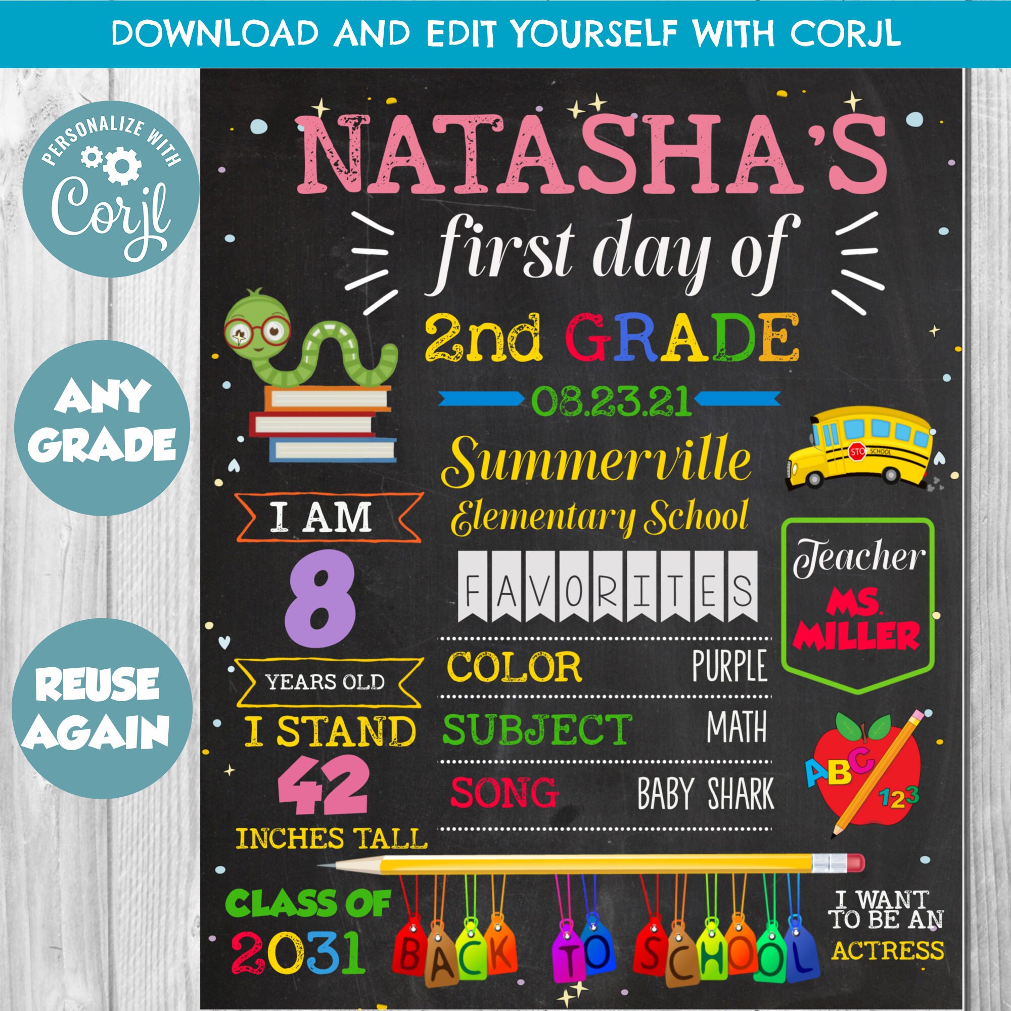 First Day of School Chalkboard Sign Editable DIGITAL FILE | Etsy