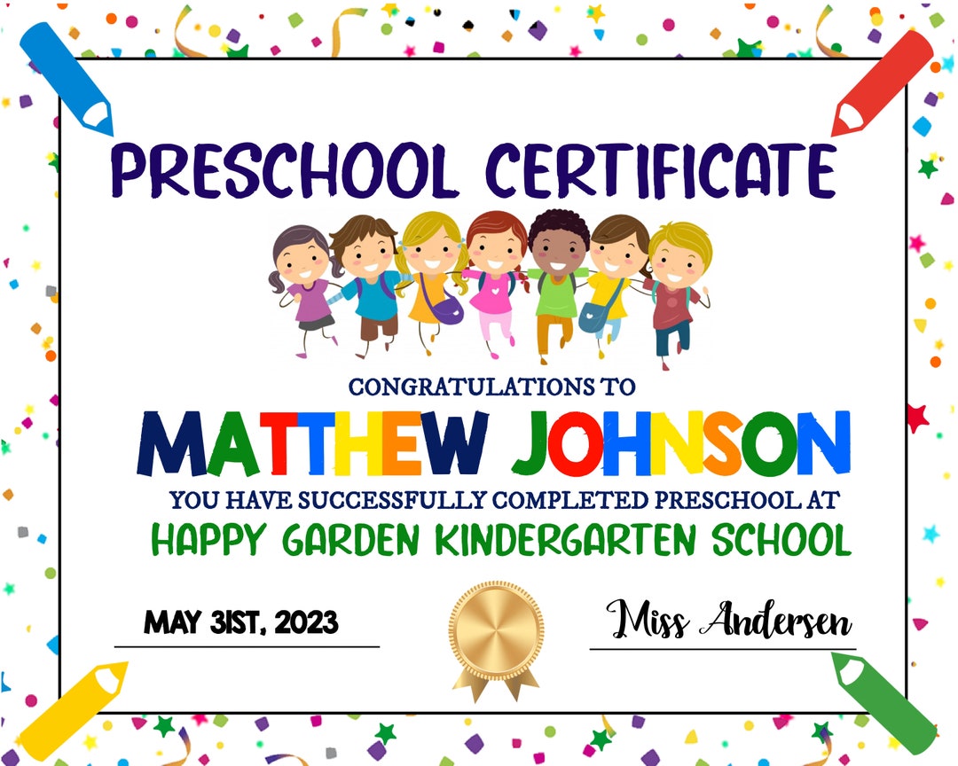 INSTANT DOWNLOAD Editable Preschool Certificate, Graduation Diploma ...