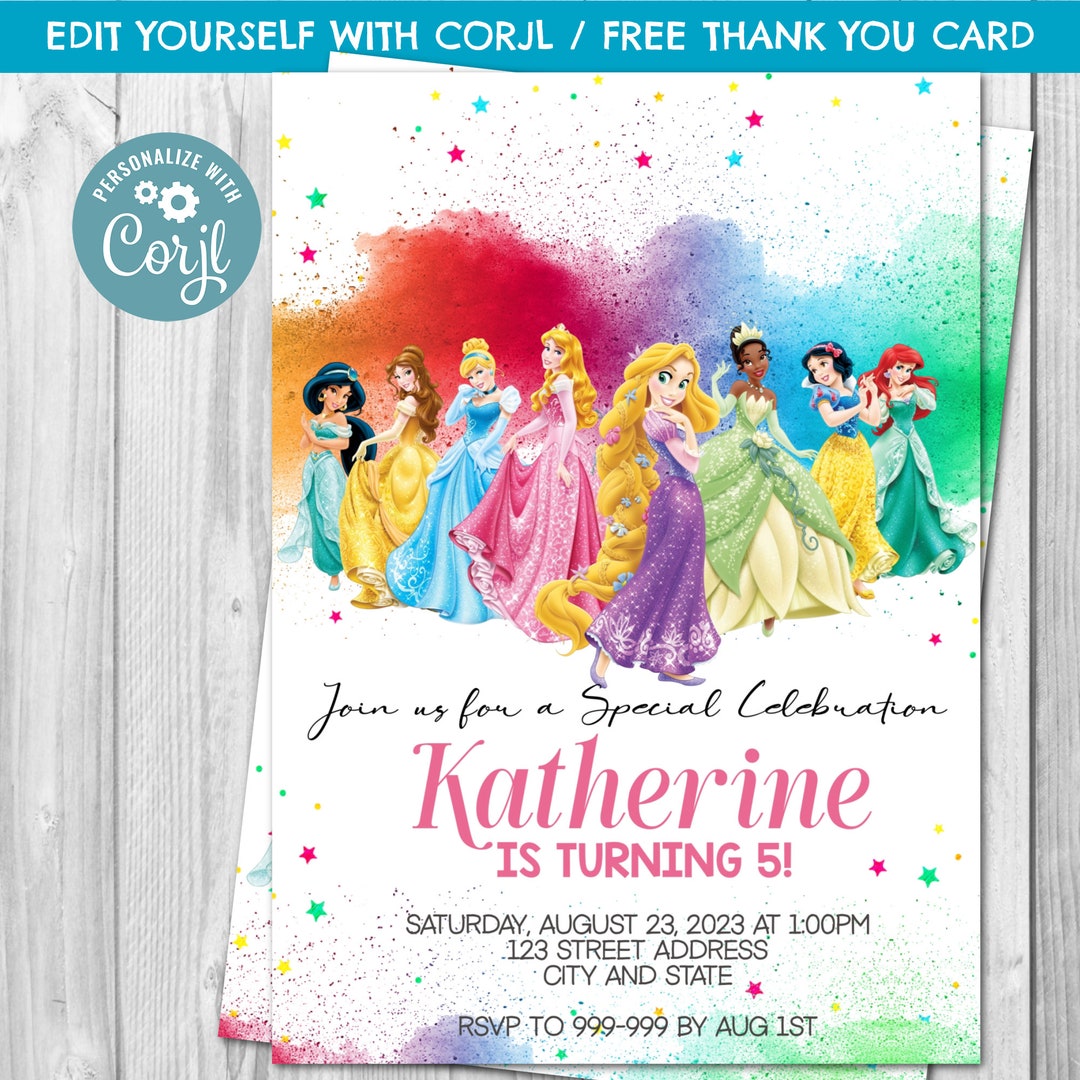 INSTANT DOWNLOAD Princess Birthday Invitation, Princess Invitation ...