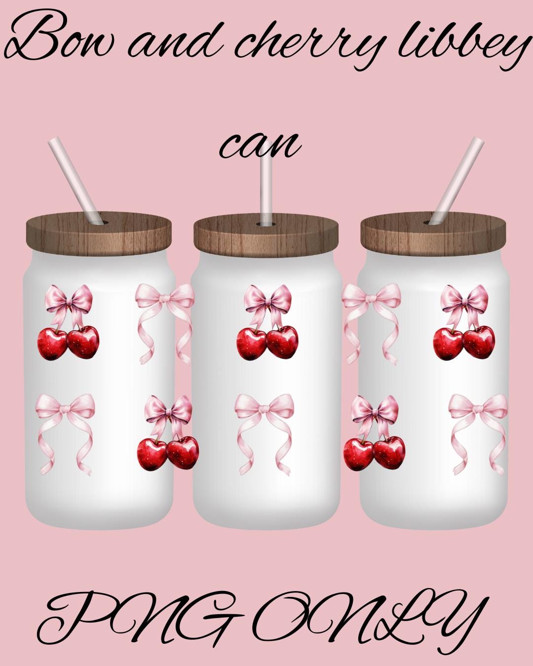 Pink Bow and Cherry Libby Glass Design Sublimation Uvdtf Digital Design ...