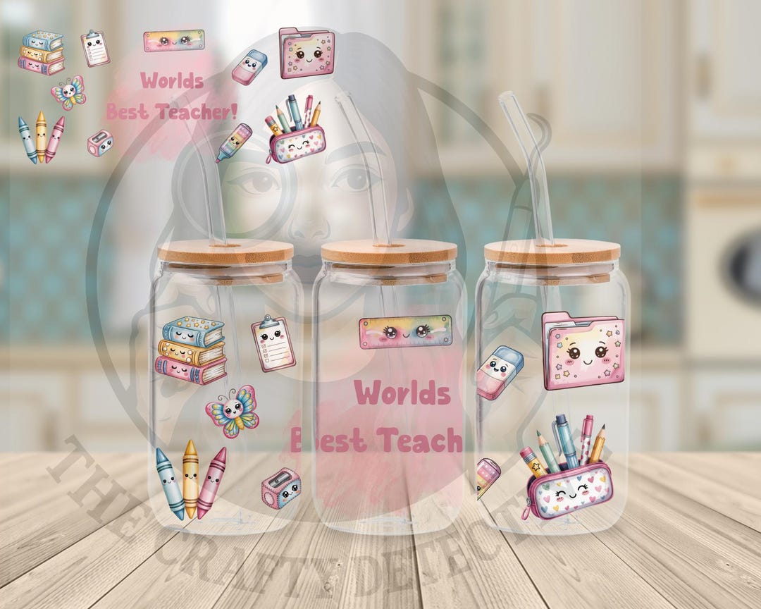 Worlds Best Teacher Digital Design Libby Glass Gift - Etsy
