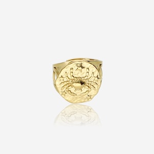 Personalized Gold Zodiac Ring, Engraved Astro Ring, Hammered Coin ...