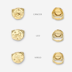 Personalized Gold Zodiac Ring, Engraved Astro Ring, Hammered Coin ...