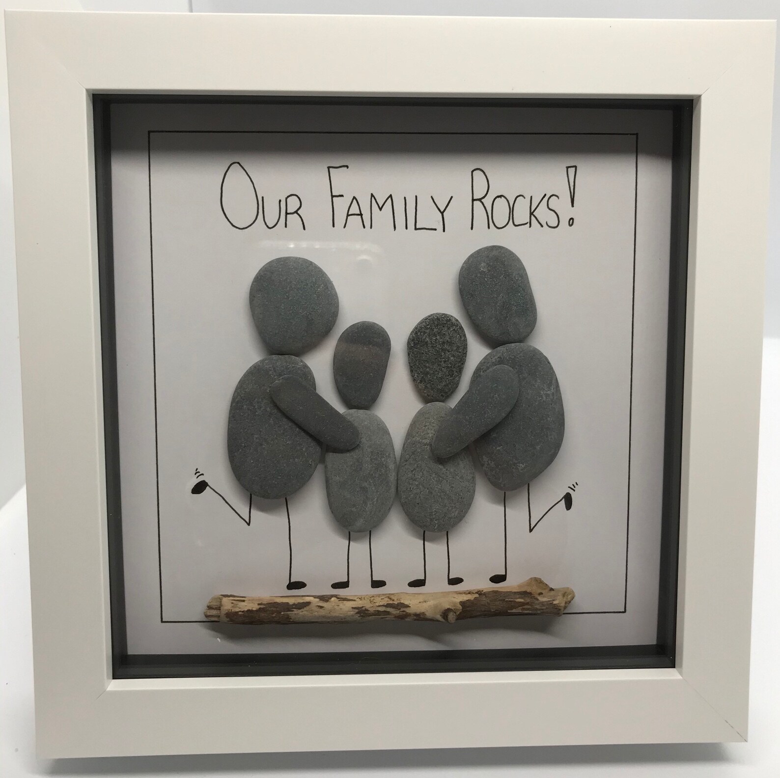Pebble art family of 4 frame Our Family Rocks | Etsy