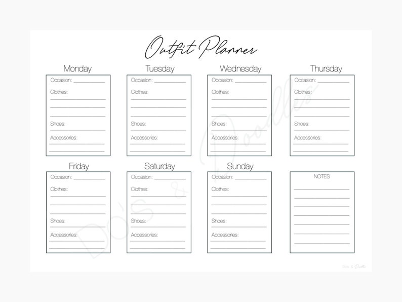 Weekly Outfit Planner Clothes Planner Shoe Planner - Etsy