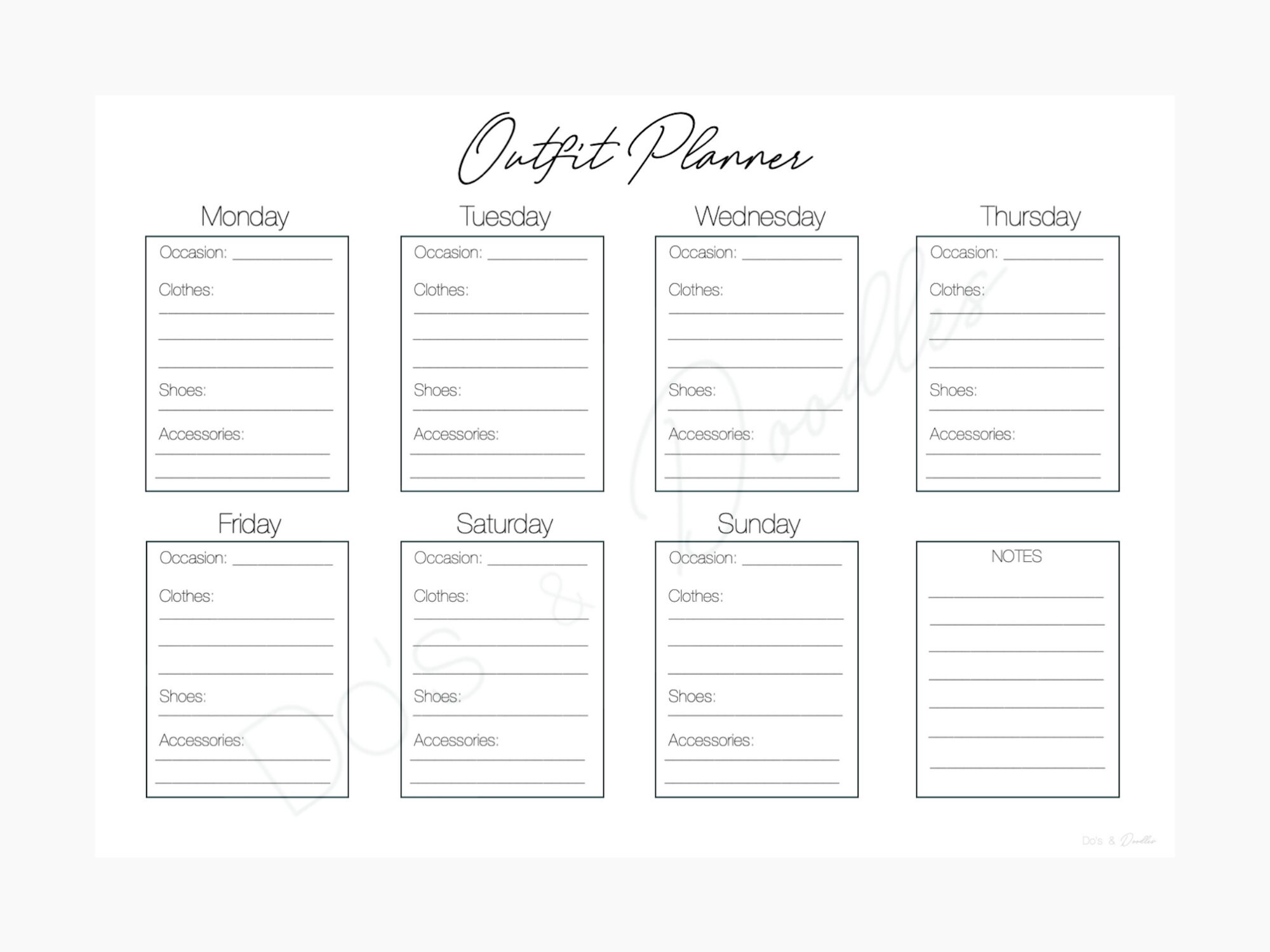 Weekly Outfit Planner Clothes Planner Shoe Planner - Etsy