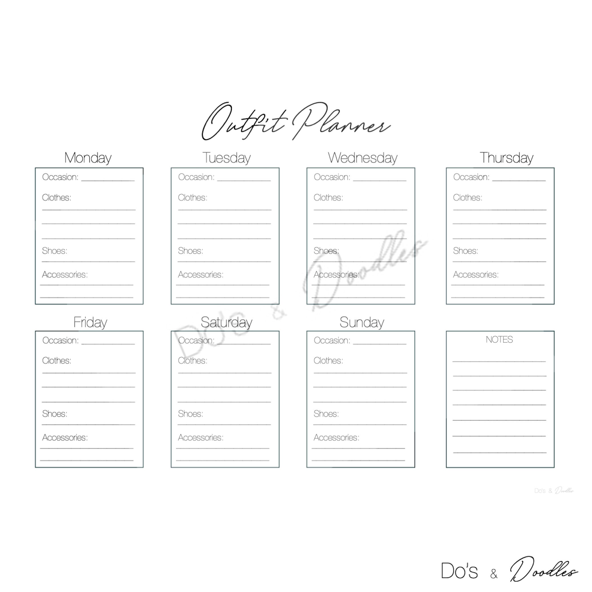 Weekly Outfit Planner Clothes Planner Shoe Planner - Etsy