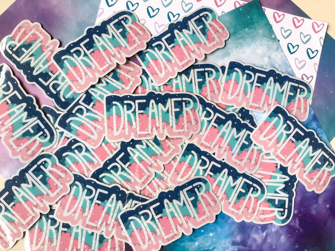 Dreamer Sticker | 3.5”x1.9” Glitter Vinyl Decal Sticker, Dreamy, Clouds ...