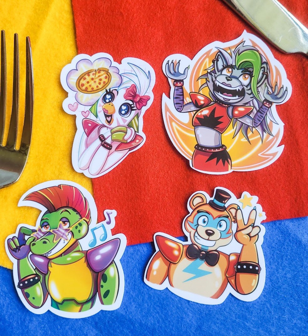 FNAF Security Breach 4pc Sticker Set/white Matte Waterproof - Etsy