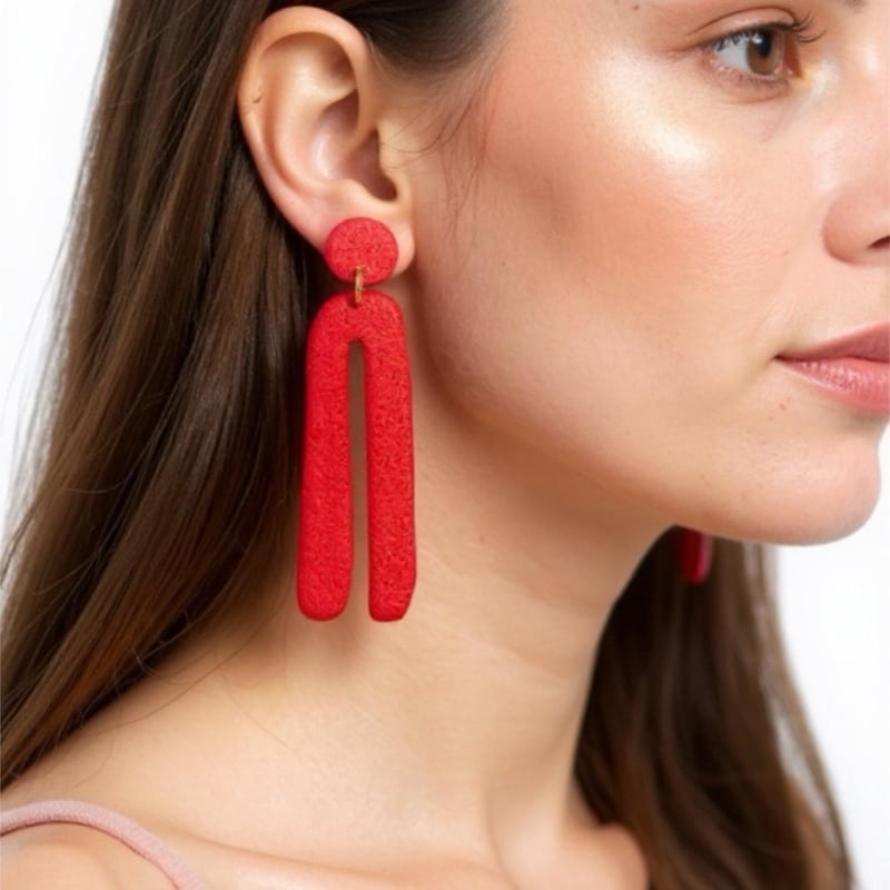 Red Geometric Drop Earrings - Etsy