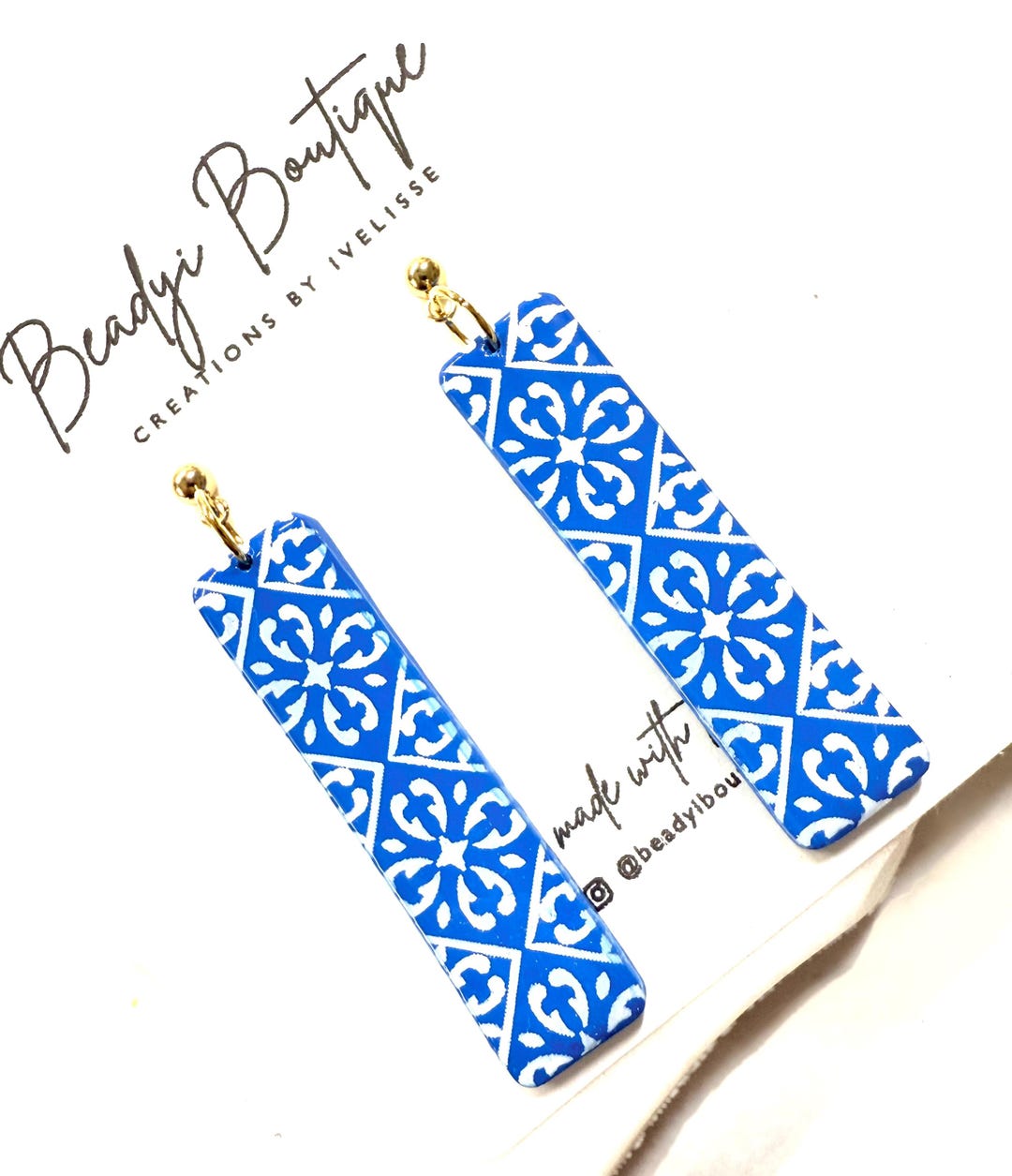 Santorini Tile Dangle Earrings: Blue and White Polymer Clay Earrings - Etsy