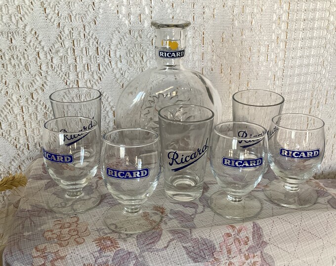 Ricard Antique French Aperitif Set Seven Glasses and a Vintage Glass ...