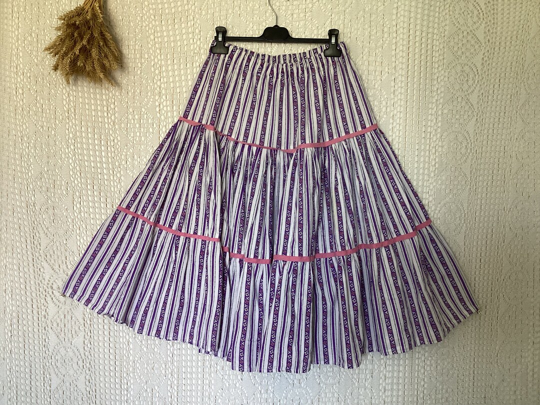 Vintage Provencal Skirt Women's Cotton Skirt One Size Flared Tiered ...