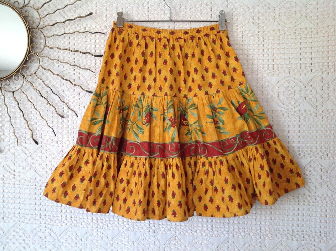 Women's Provençal Vintage Cotton Skirt Size 36 Flared Skirt Elastic ...