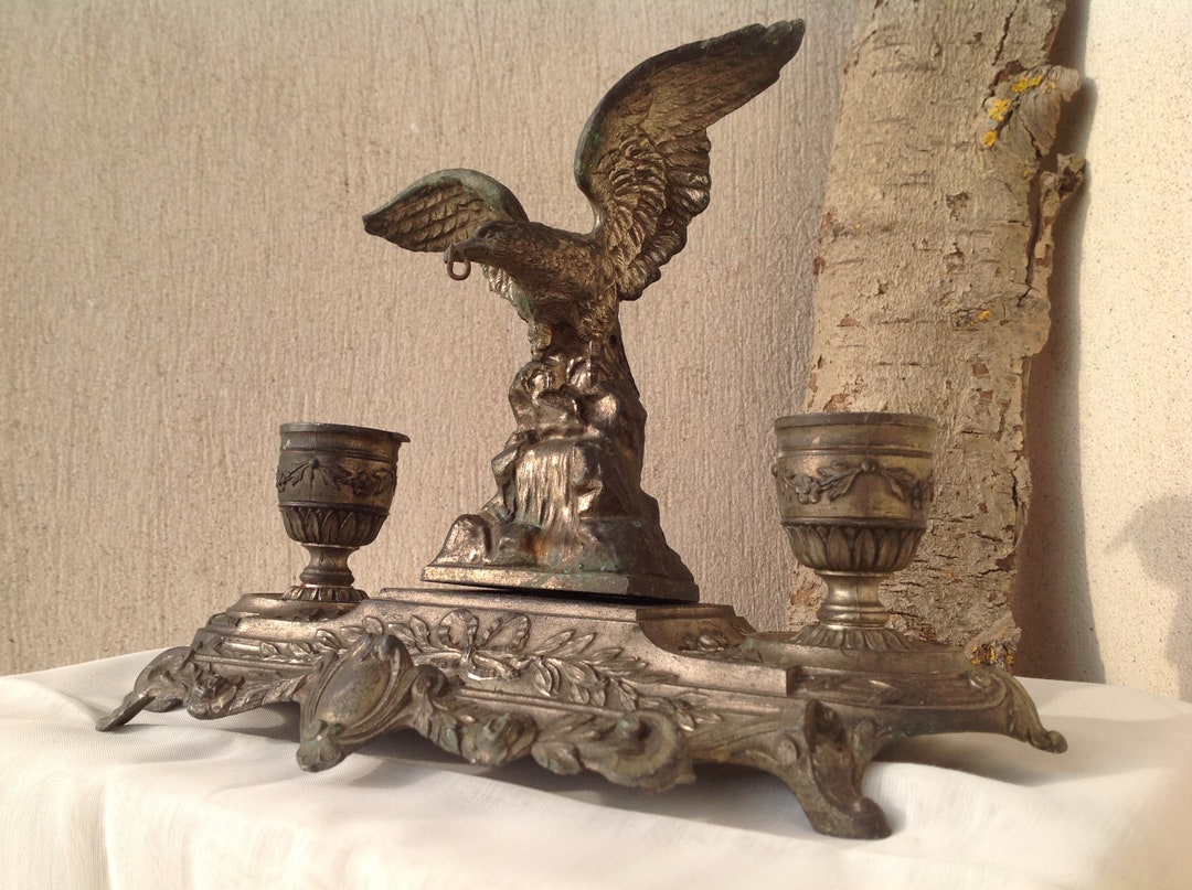 Antique Office Inkwell Eagle Tin Inkwell Camp De La Courtine Made in ...