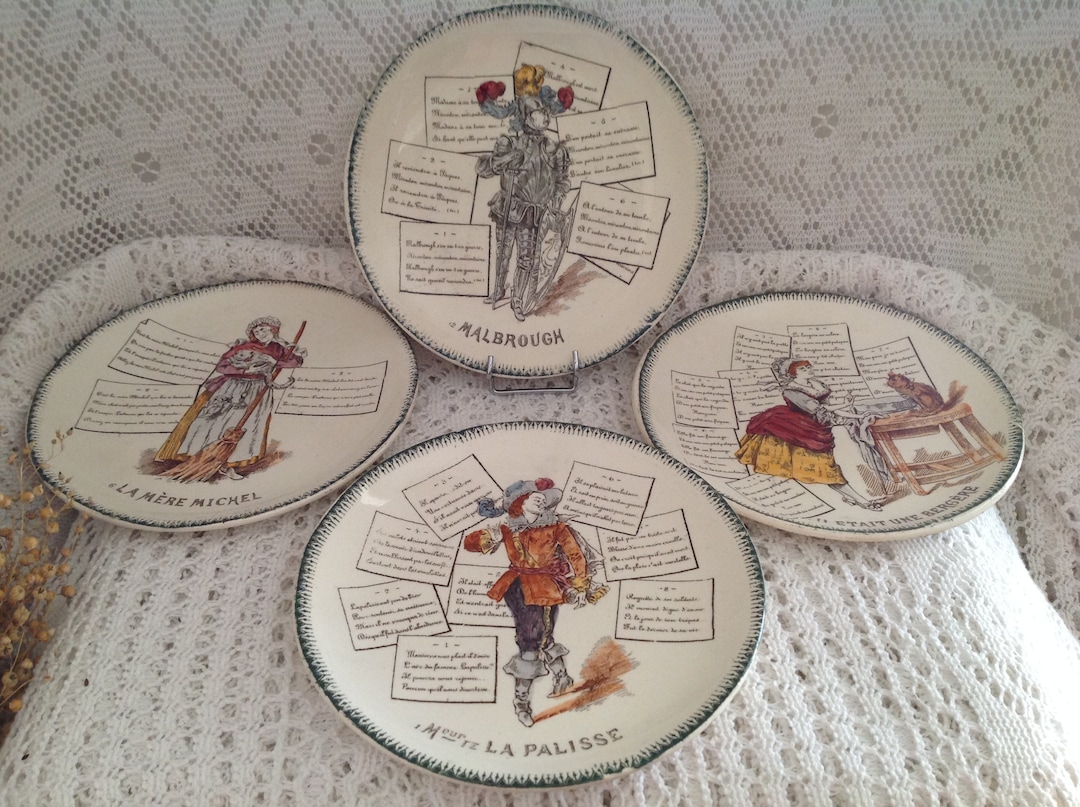 Antique French France Rhymes 4 Plates Decorative Plates Vintage Iron ...