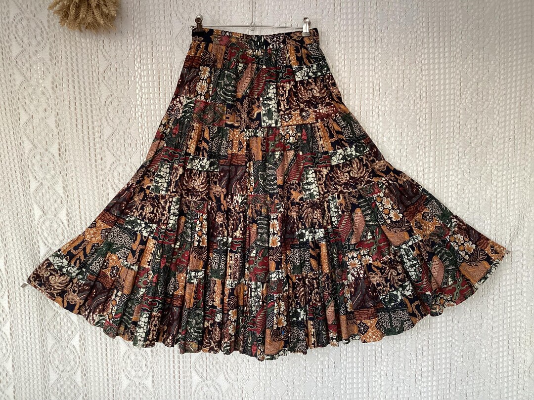 Vintage Provencal Skirt Women's Cotton Skirt Size 38 Flared Tiered ...